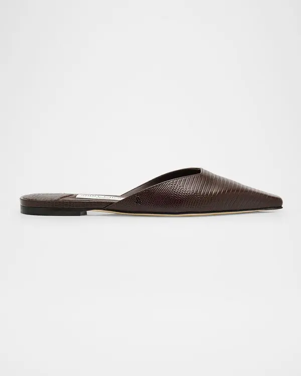 JIMMY CHOO Vivi Lizard-embossed Ballerina Mules - Coffee