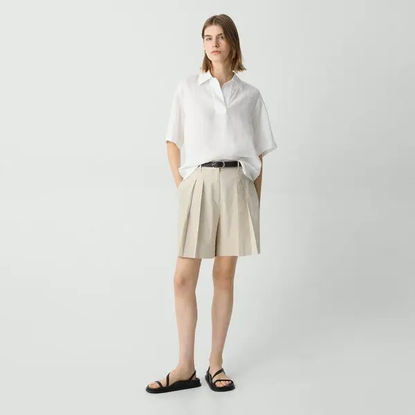 Theory Pleated Wide-leg Short - Straw