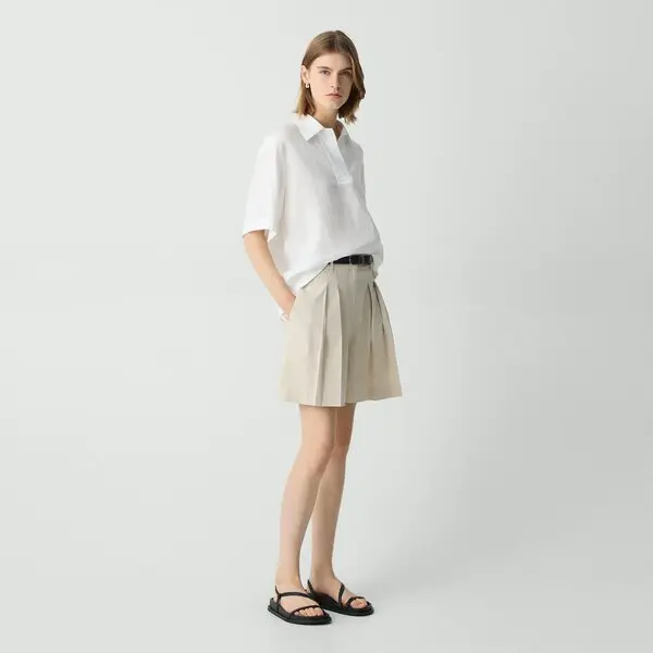 Theory Pleated Wide-leg Short - Straw