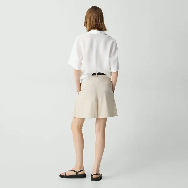 Theory Pleated Wide-leg Short - Straw