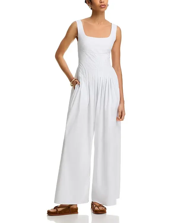 Line & Dot Abbott Poplin Pleated Jumpsuit - White