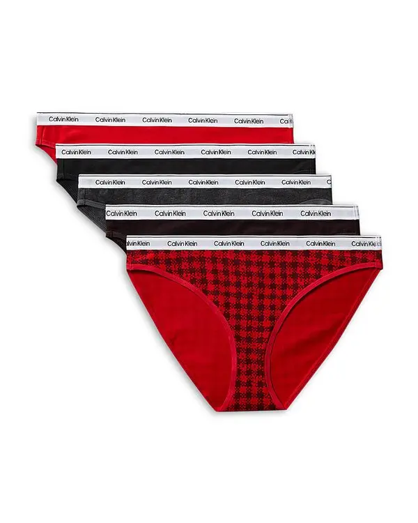 Calvin Klein Bikini Pack Of 5 - Blotched Plaid/adrenaline Rush