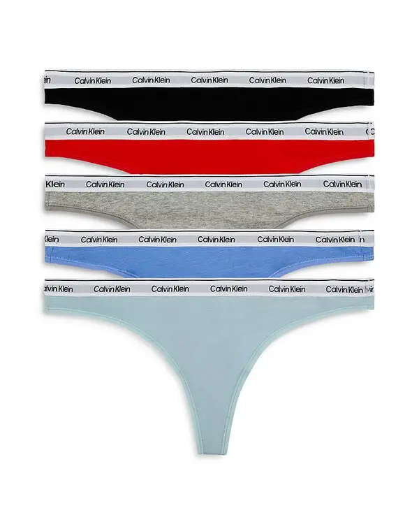 Calvin Klein Thongs, Pack Of 5 - Black/grey Heather/sterling Blue/glacier