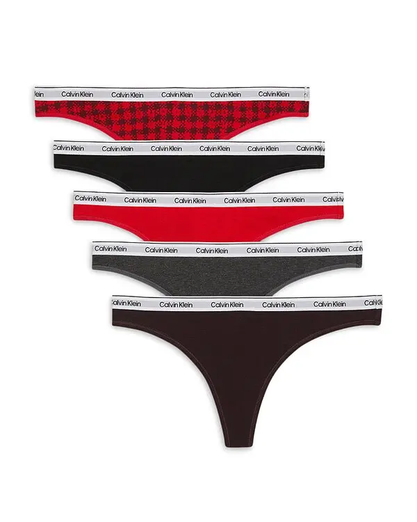 Calvin Klein Thongs, Pack Of 5 - Blotched Plaid/adrenaline Rush