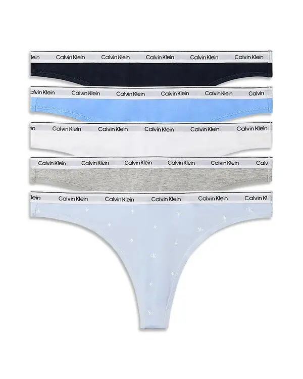 Calvin Klein Thongs, Pack Of 5 - Shoreline/blue Descent/white/grey Heathe