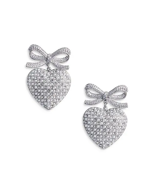 SELF-PORTRAIT Crystal Bow And Imitation Pearl Heart Earrings - Silver