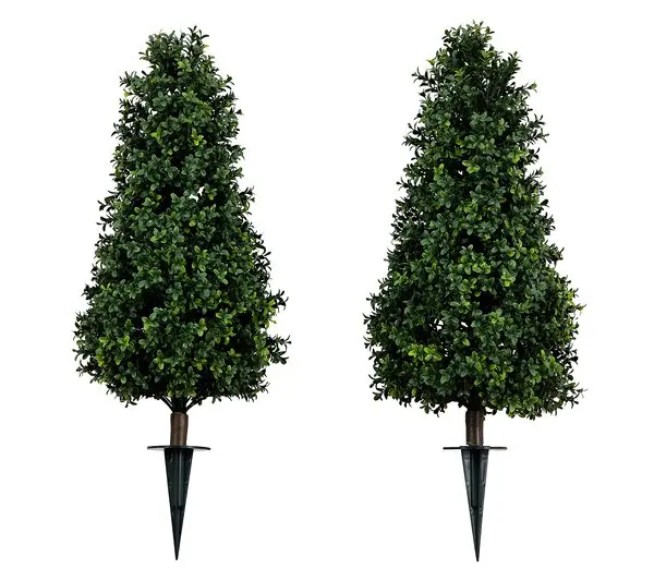 NEARLY NATURAL Set Of 4' Boxwood Plant Stak E - One-color