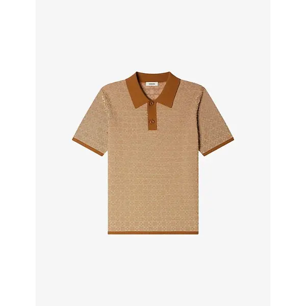 Sandro Cross Short-sleeve Knitted Polo Shirt - Camel