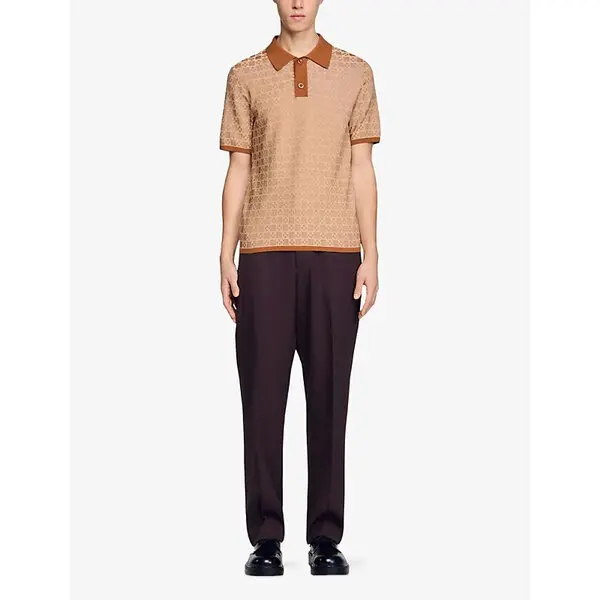 Sandro Cross Short-sleeve Knitted Polo Shirt - Camel