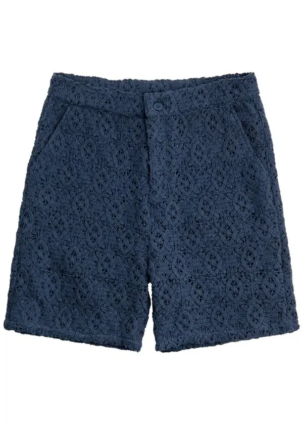 Daily Paper Shield Crochet-Lace Shorts In Blue - 50% Off