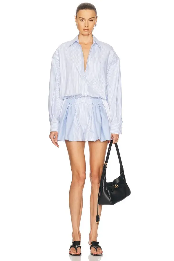 Alexander Wang Pleated Boxer Romper - Oxford Blue Multi