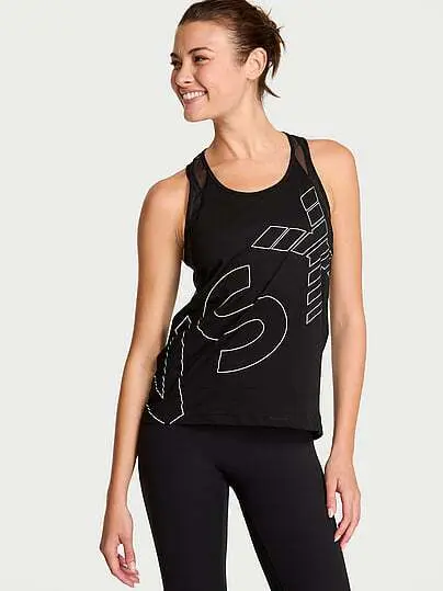 Victoria's Secret Vsx Cotton Jersey Racerback Tank Top - Black