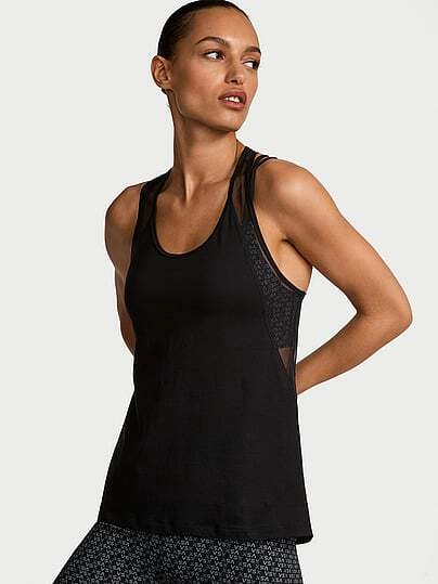 Victoria's Secret Vsx Cotton Jersey Racerback Tank Top - Black