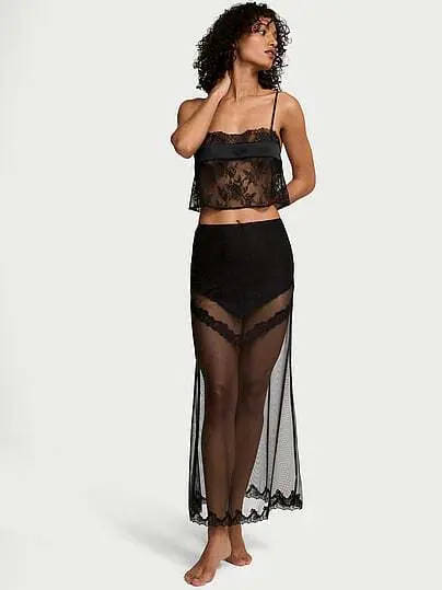 Victoria's Secret Rose Lace Cami & Skirt Set - Black
