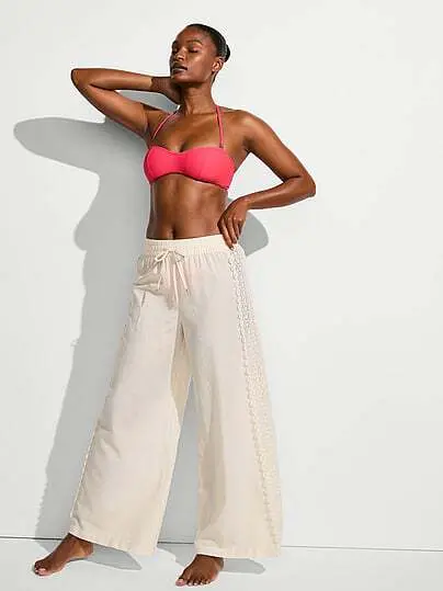 Victoria's Secret Linen Lace-trim Pants - White,ivory
