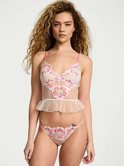 Victoria's Secret Dream Angels Peony Embroidery Flounce Bra Top - Print