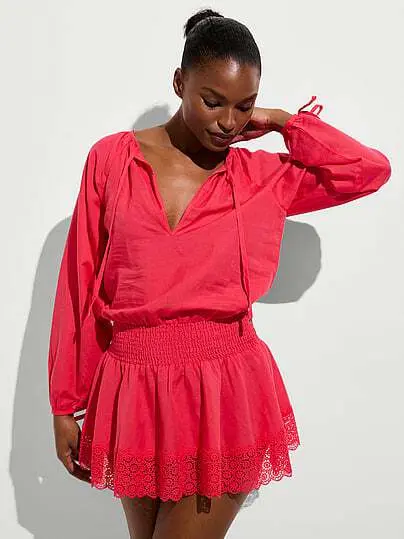 Victoria's Secret Linen Applique Dress - Pink