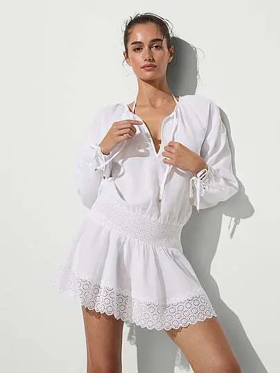 Victoria's Secret Linen Applique Dress - White,ivory