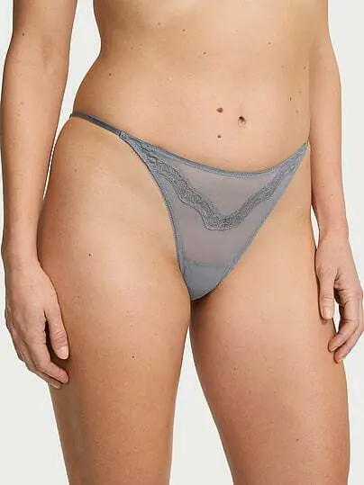 Victoria's Secret Very Sexy Sheer Shine Rose String Bikini Panty - Grey