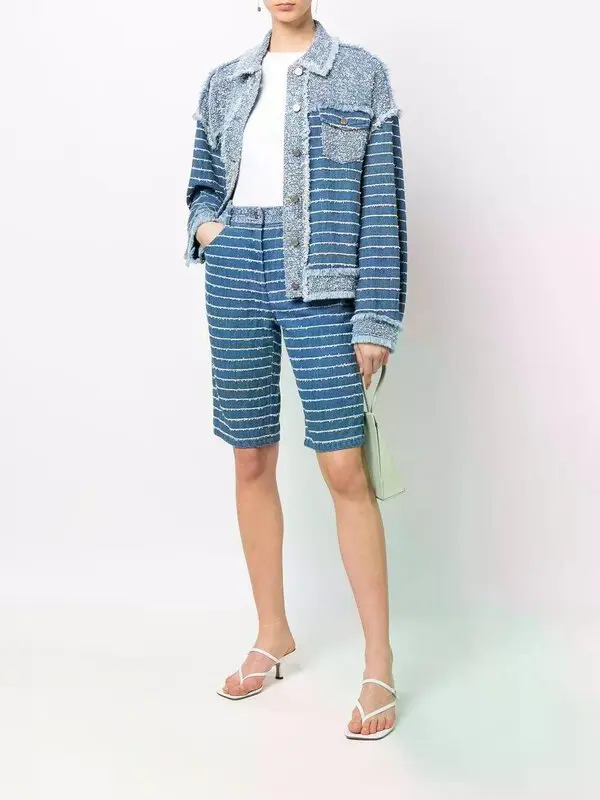 KRIZIA Frayed-stripe Bermuda Shorts