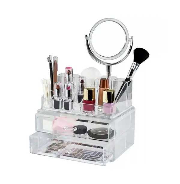 ELLE Clear Makeup Organizer With Vanity Mirror - No Color