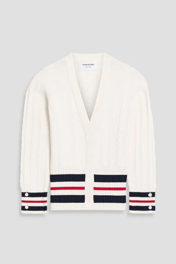 Thom Browne Striped Cable-knit Cashmere Cardigan - Ivory