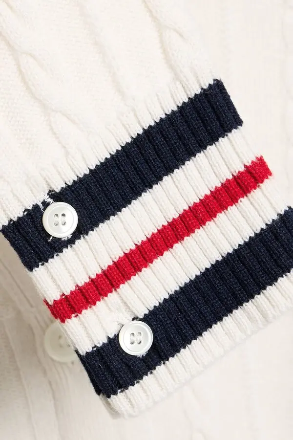 Thom Browne Striped Cable-knit Cashmere Cardigan - Ivory