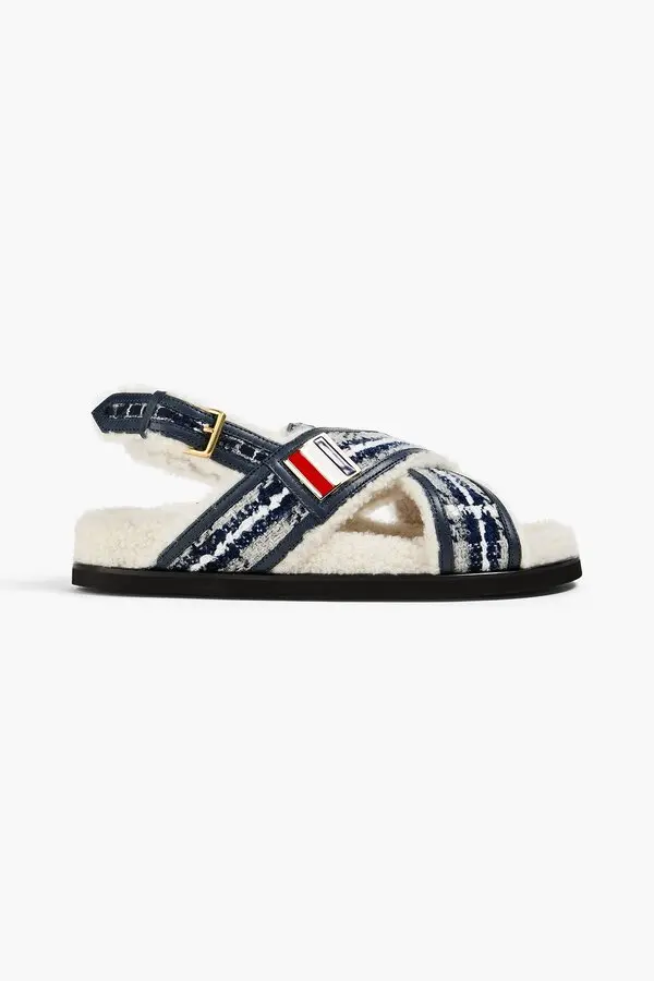 Thom Browne Shearling-lined Bouclé Slingback Sandals - Navy