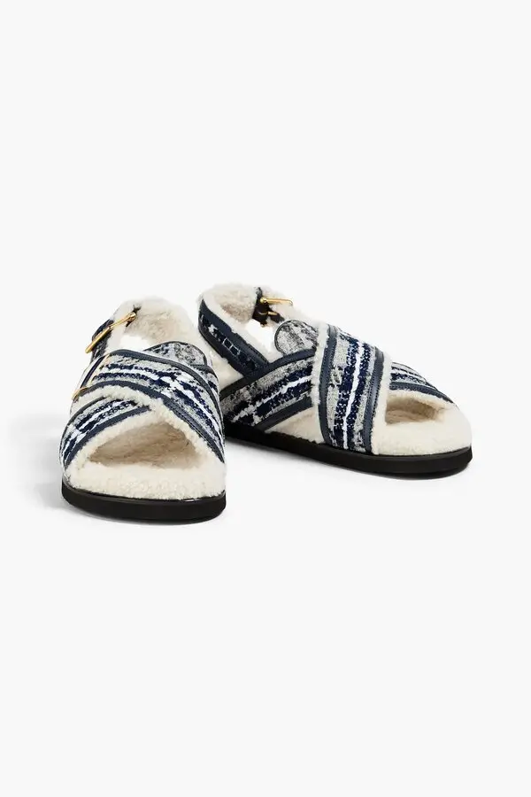 Thom Browne Shearling-lined Bouclé Slingback Sandals