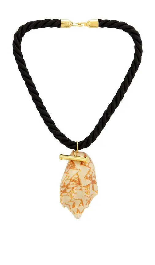 Timeless Pearly Shell Pendant Cord Necklace - Black