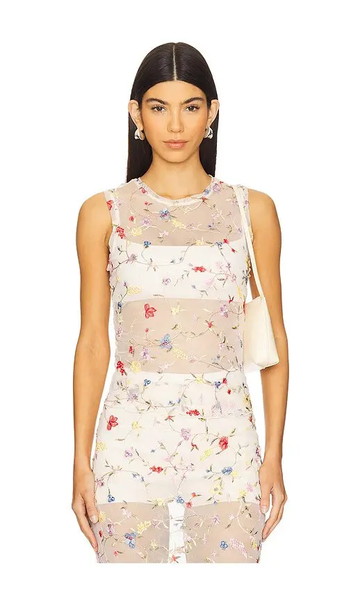 L'academie Ninah Embroidered Mesh Top - Cream