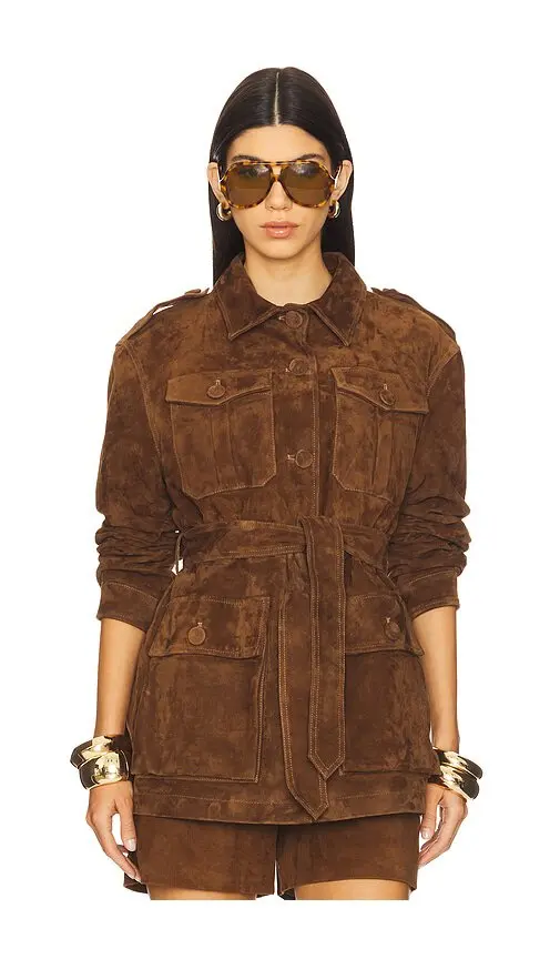 AEXAE Leather Suede Mid Jacket - Brown