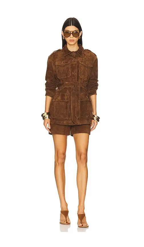 AEXAE Leather Suede Mid Jacket - Brown