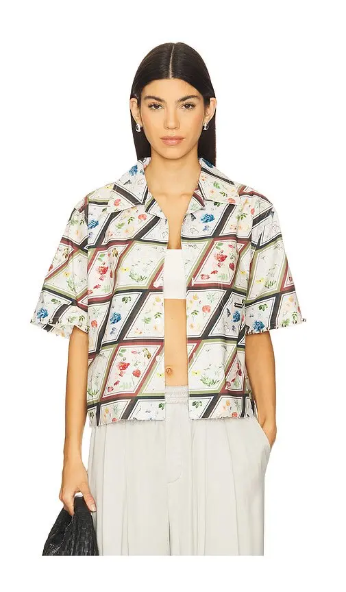 PRIVATE POLICY Cropped Camp Shirt With Beaded Cuffs