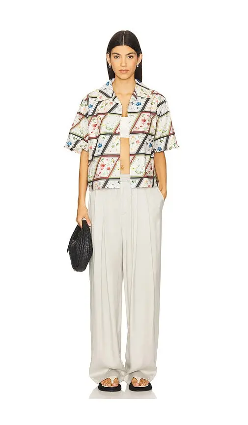 PRIVATE POLICY Cropped Camp Shirt With Beaded Cuffs