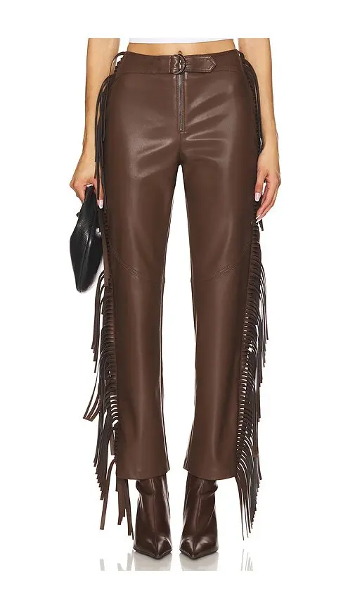 CAMILA COELHO Iza Faux Leather Pant With Fringe Detailing