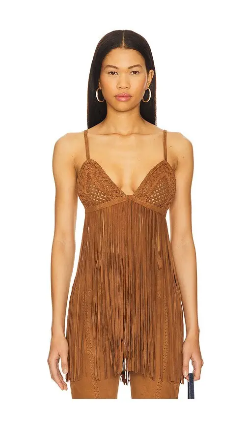 Retrofete Jacinta Suede Fringe Bra In . Also - Cognac