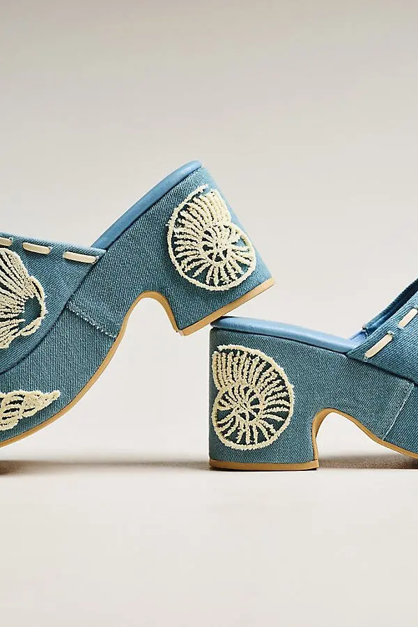 Matisse Embroidered Raffia Platform Heeled Sandals