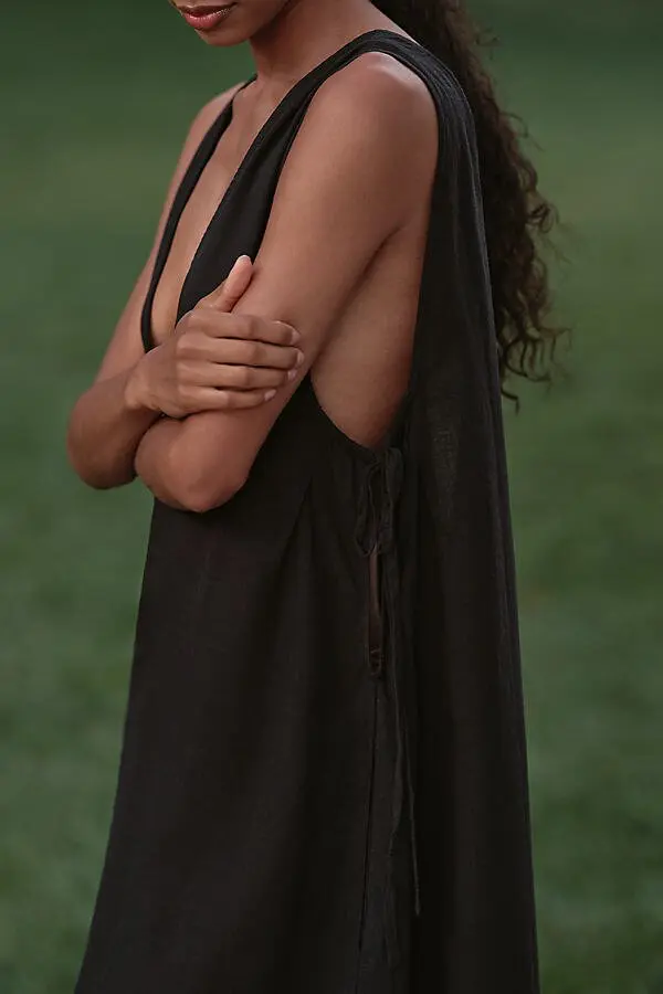CELANDINE Plunge-neck Linen Blend Maxi Dress
