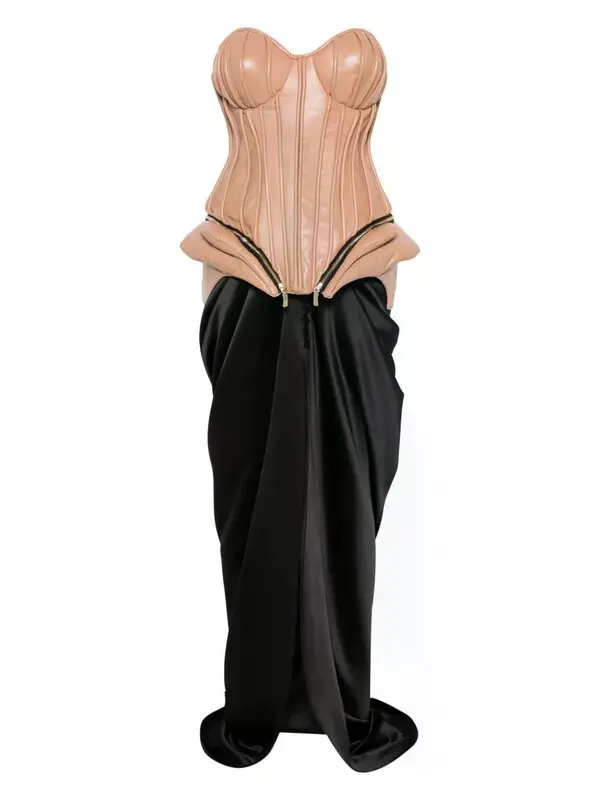 MITILIANE COUTURE Leather Corset And Maxi Skirt Set - Brown