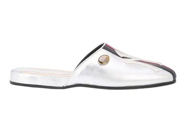 Gucci Ny Yankee Leather Slippers - Silver/blue/red