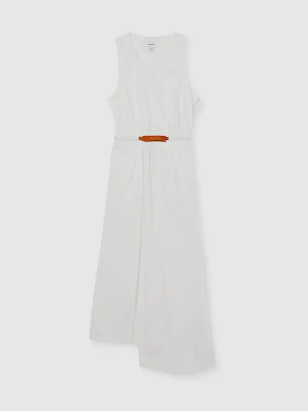 REISS Brianne Poplin Belted Midi Dress