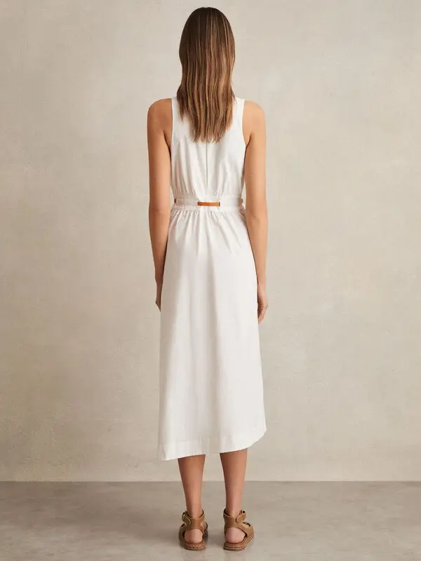 REISS Brianne Poplin Belted Midi Dress