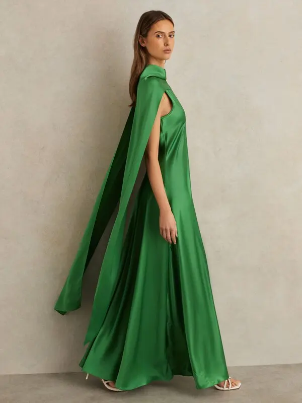 REISS Fae Petite Satin Maxi Dress - Green