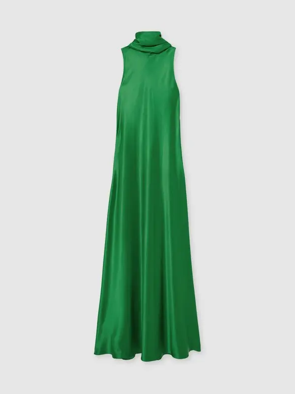 Reiss - Green Petite Satin Cape Maxi Dress, 12