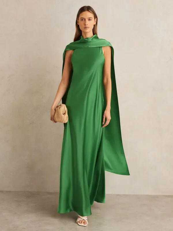 REISS Fae Petite Satin Maxi Dress - Green
