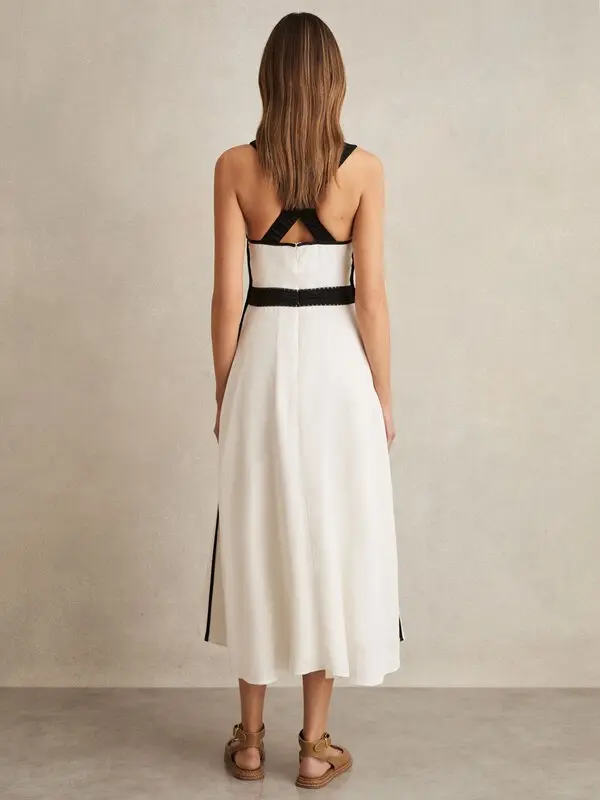 REISS Valencia Contrast Trim Linen Midi Dress