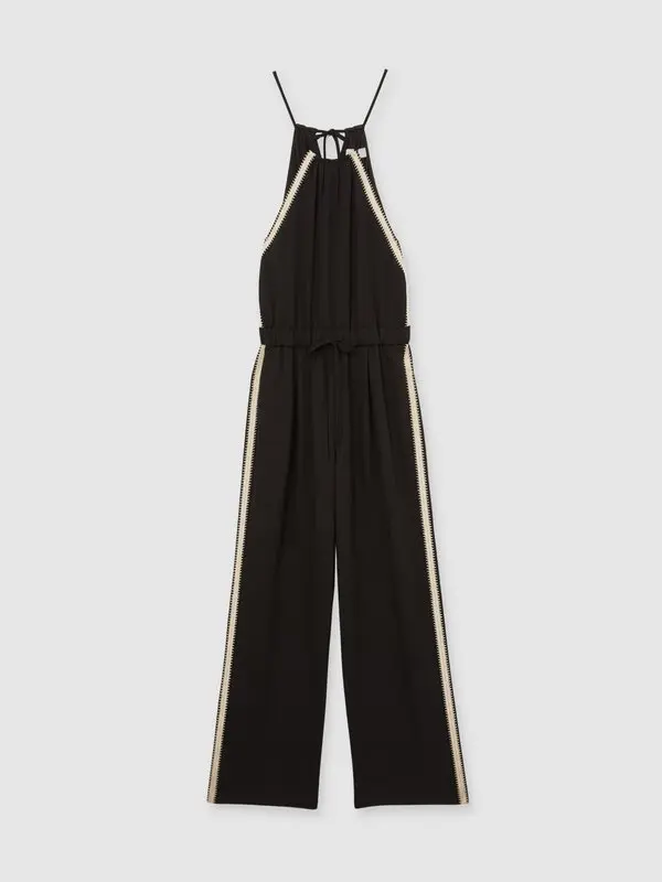 REISS Auden Halterneck Jumpsuit With Craft Stitch