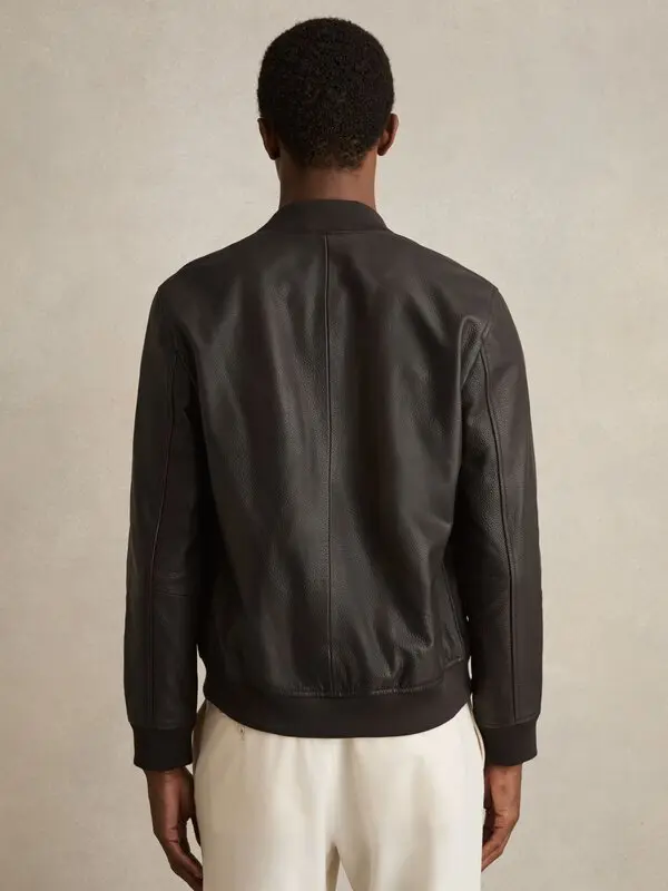 REISS Cast Leather Bomber Jacket - Brown