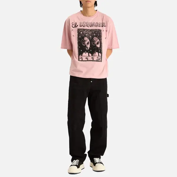 Dsquared2 Overlay Graphic Loose Fit T-shirt - Dusty Antic Rose